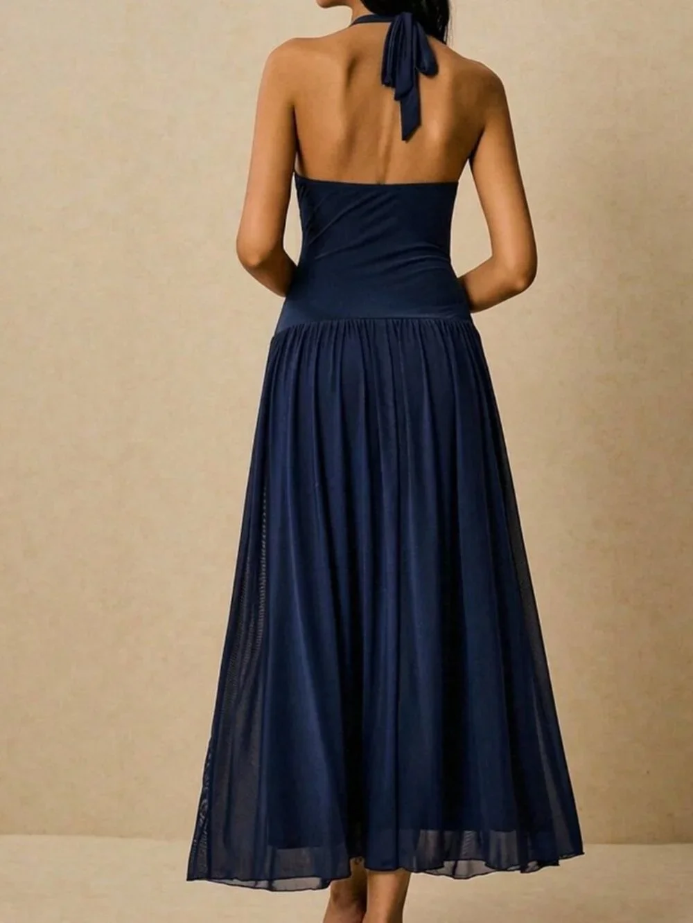 Dresses | Navy Blue Sexy Womens Open Back Tie Halter Neck Dress | Poshmark